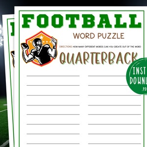 Football Word Puzzle Game Super Bowl Party Games Printable Super Bowl ...