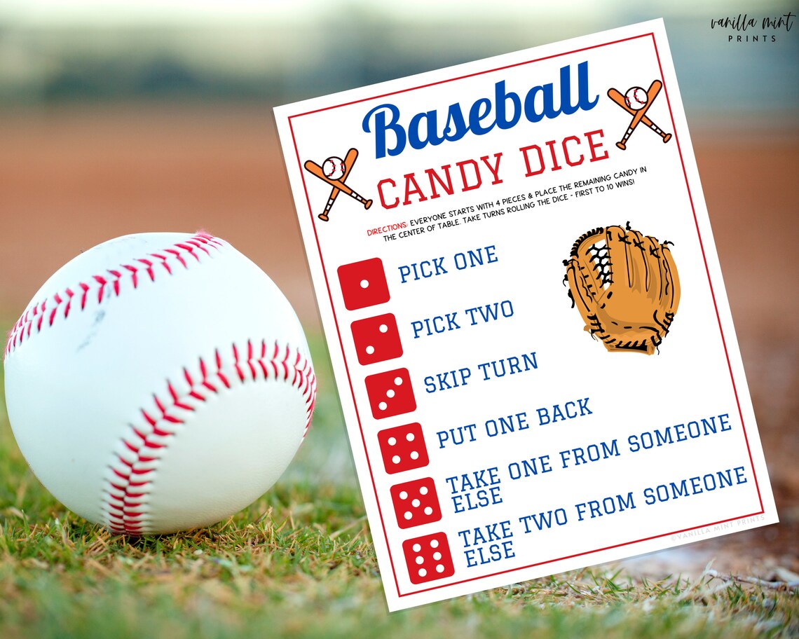 Baseball Candy Dice Game | Printable Baseball Team Party Games | MLB ...