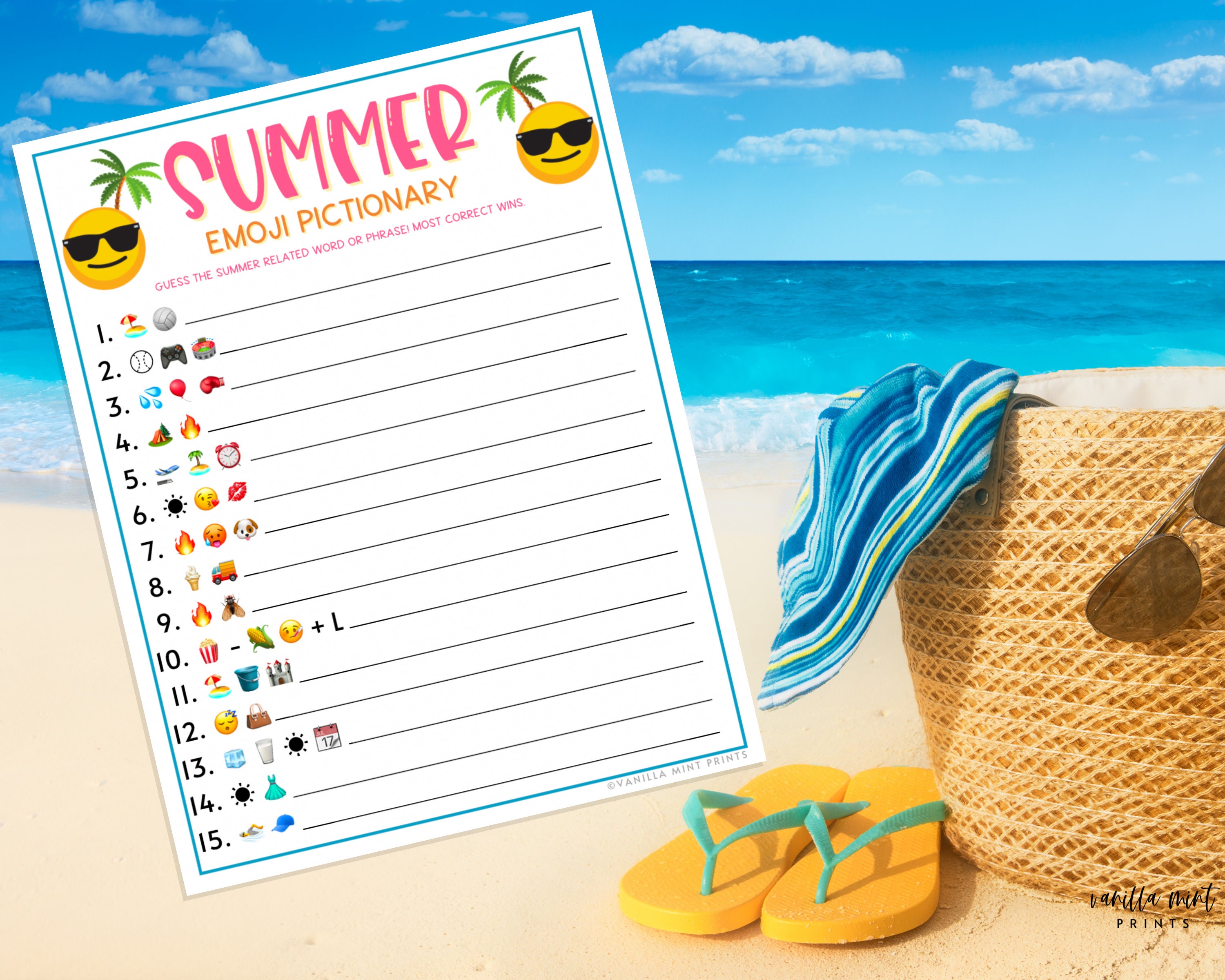 Summer Emoji Pictionary Game Printable Summertime Games - Etsy