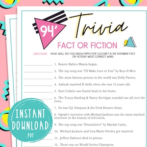 1994 Trivia 90s Pop Culture Trivia Fact or Fiction 30th Birthday Back ...