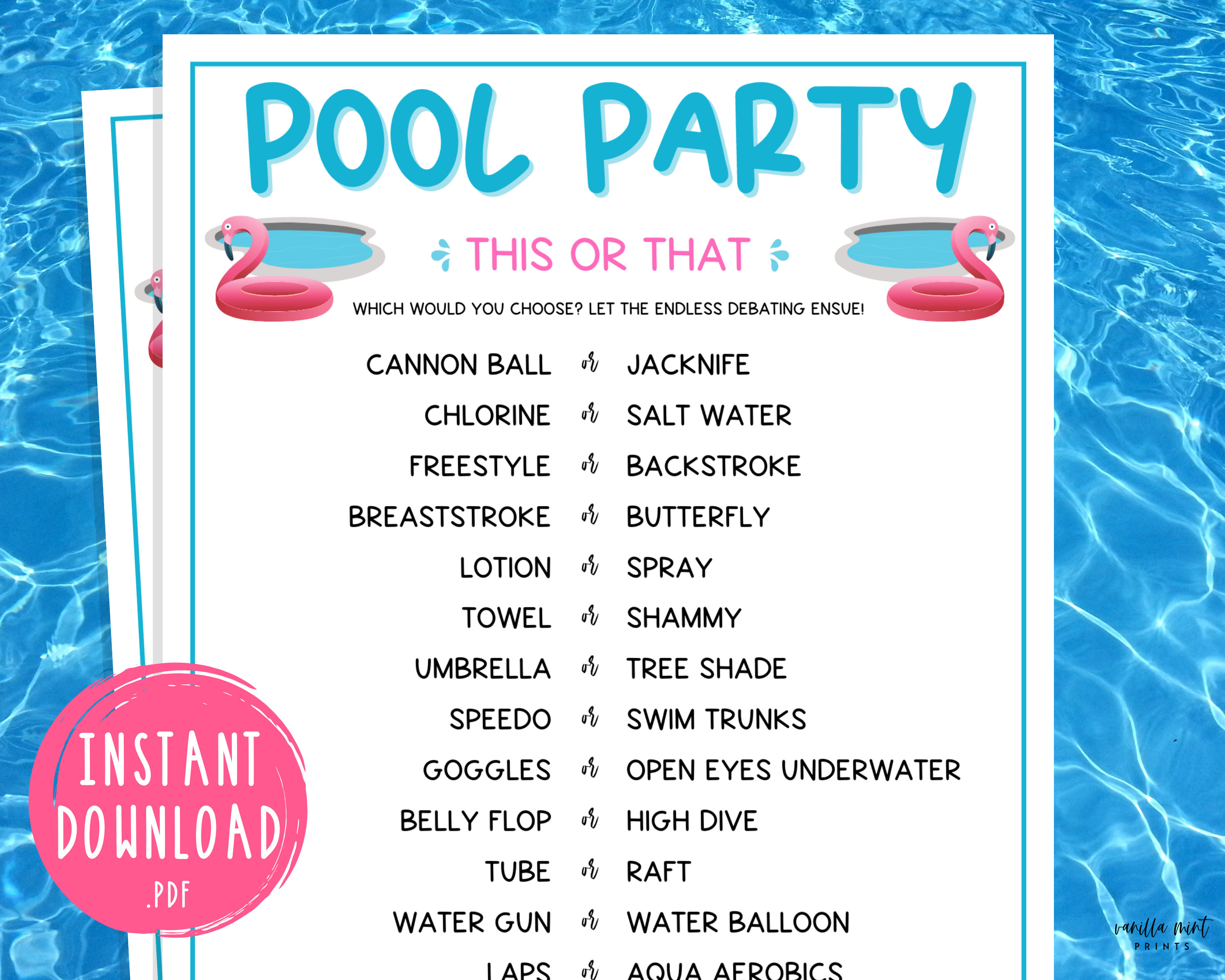 Pool Party This or That Game Printable Fun Summertime Party - Etsy