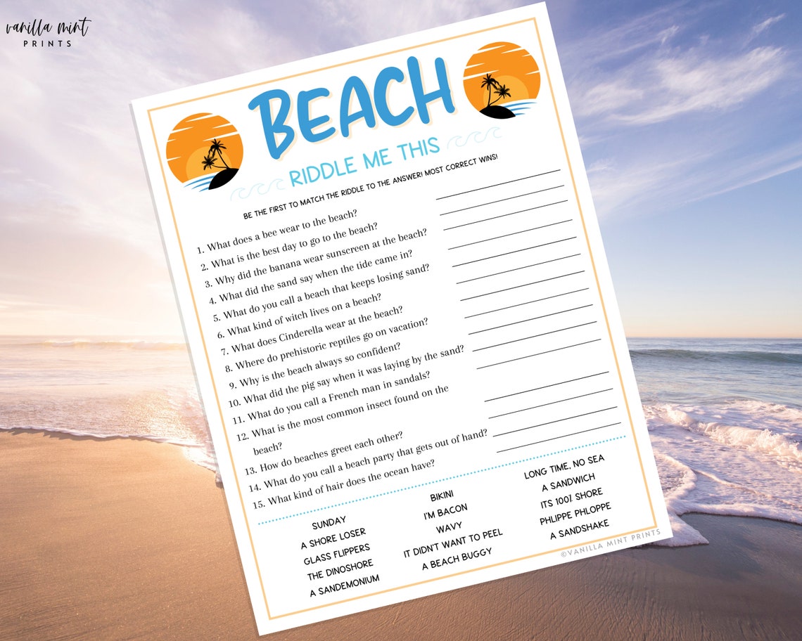 Beach Riddle Me This Game Printable Summertime Games Fun - Etsy