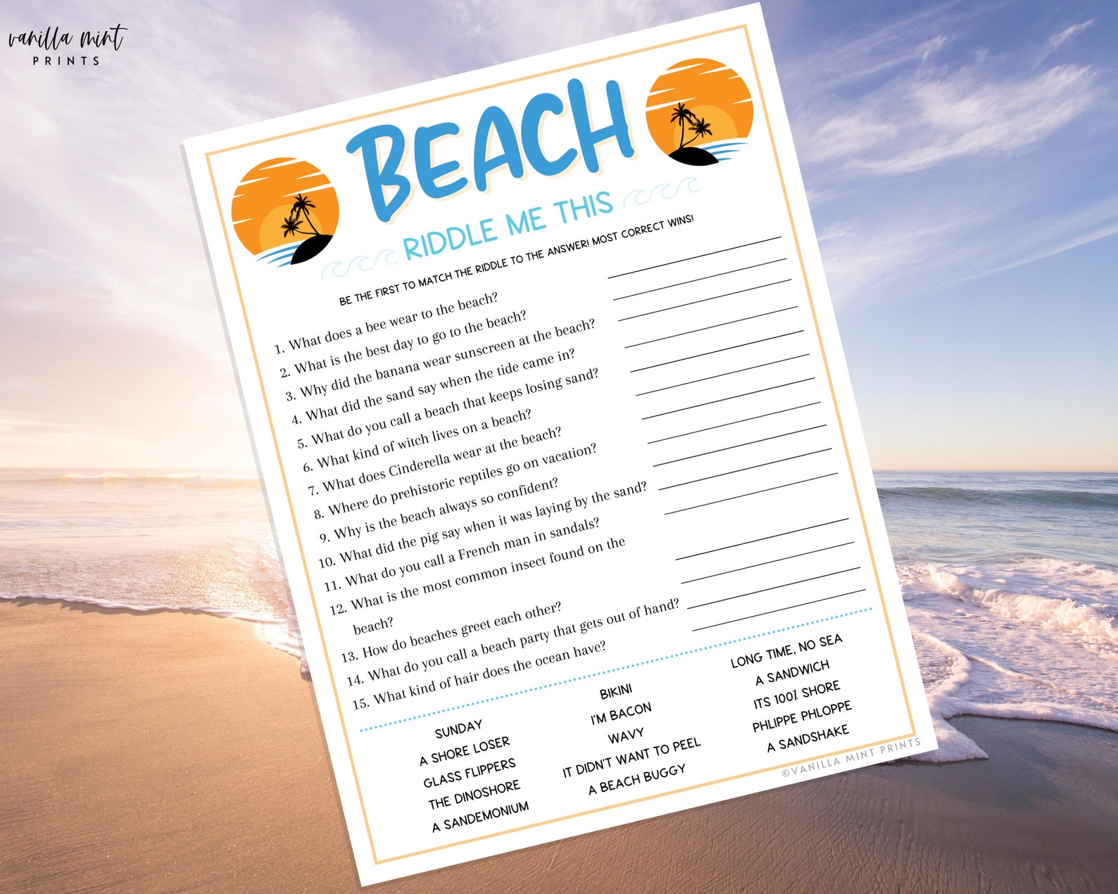 Beach Riddle Me This Game Printable Summertime Games Fun - Etsy