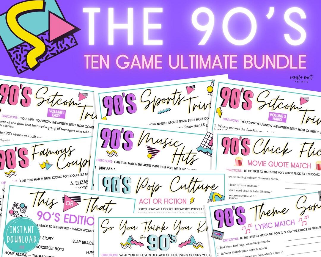 1990's Trivia | 90s Trivia BUNDLE of 10 Games | Trivia Games | Nineties ...