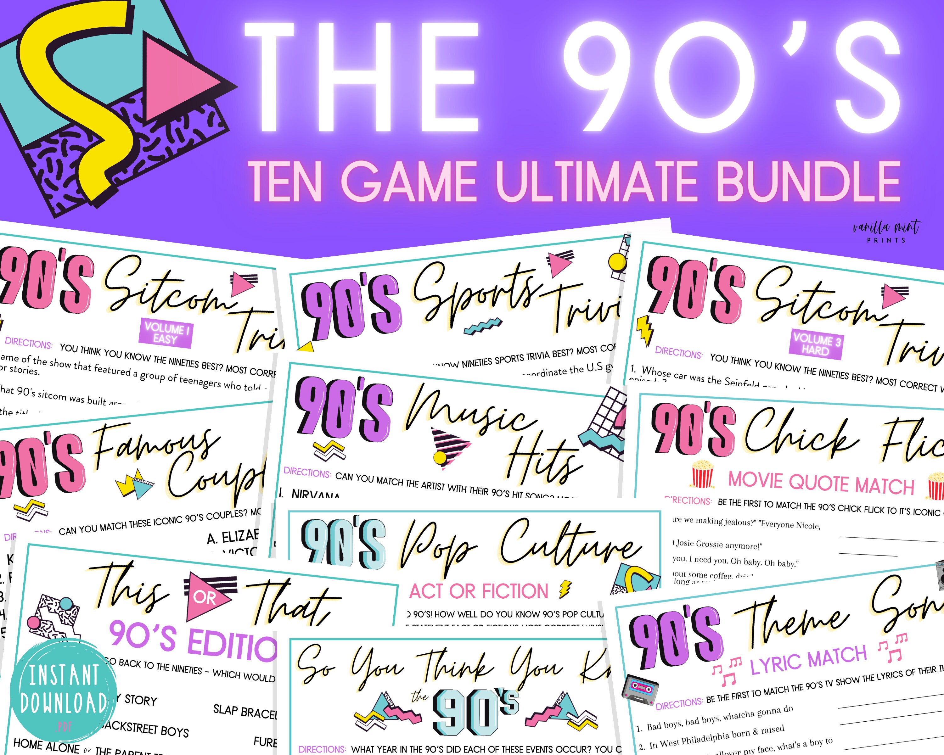 1990's Trivia 90s Trivia BUNDLE of 10 Games Trivia | Etsy