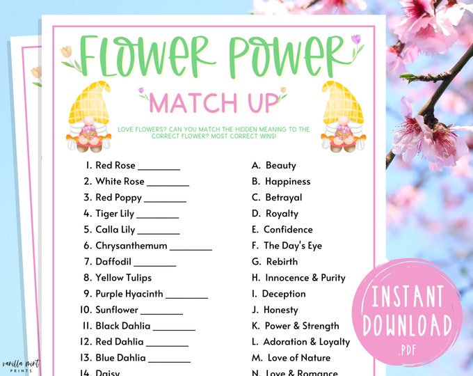 Spring Flower Power Match up Trivia Springtime Printable Games Fun ...