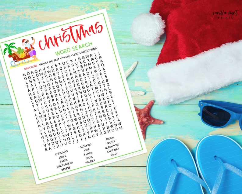 Christmas in July Word Search Party Game Beach Christmas - Etsy