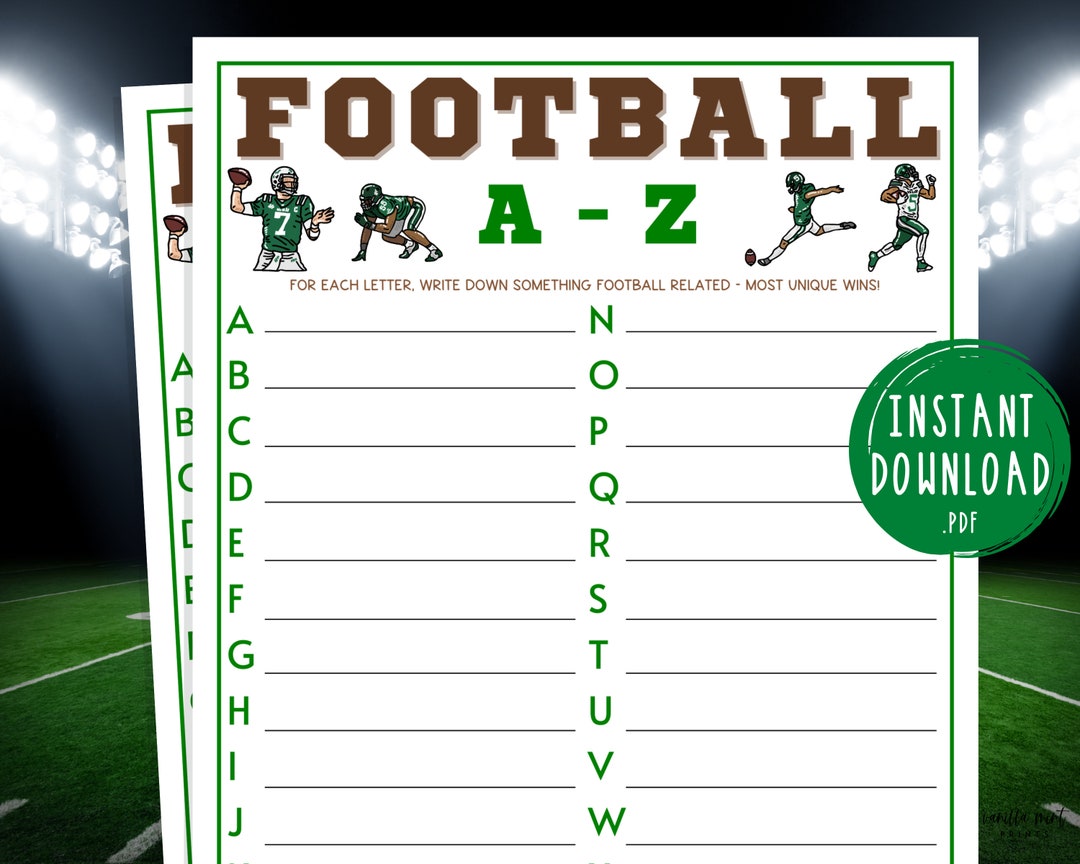 Football A to Z Word Puzzle Game Super Bowl Party Games Printable Super ...