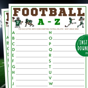 Football A to Z Word Puzzle Game Super Bowl Party Games Printable Super ...