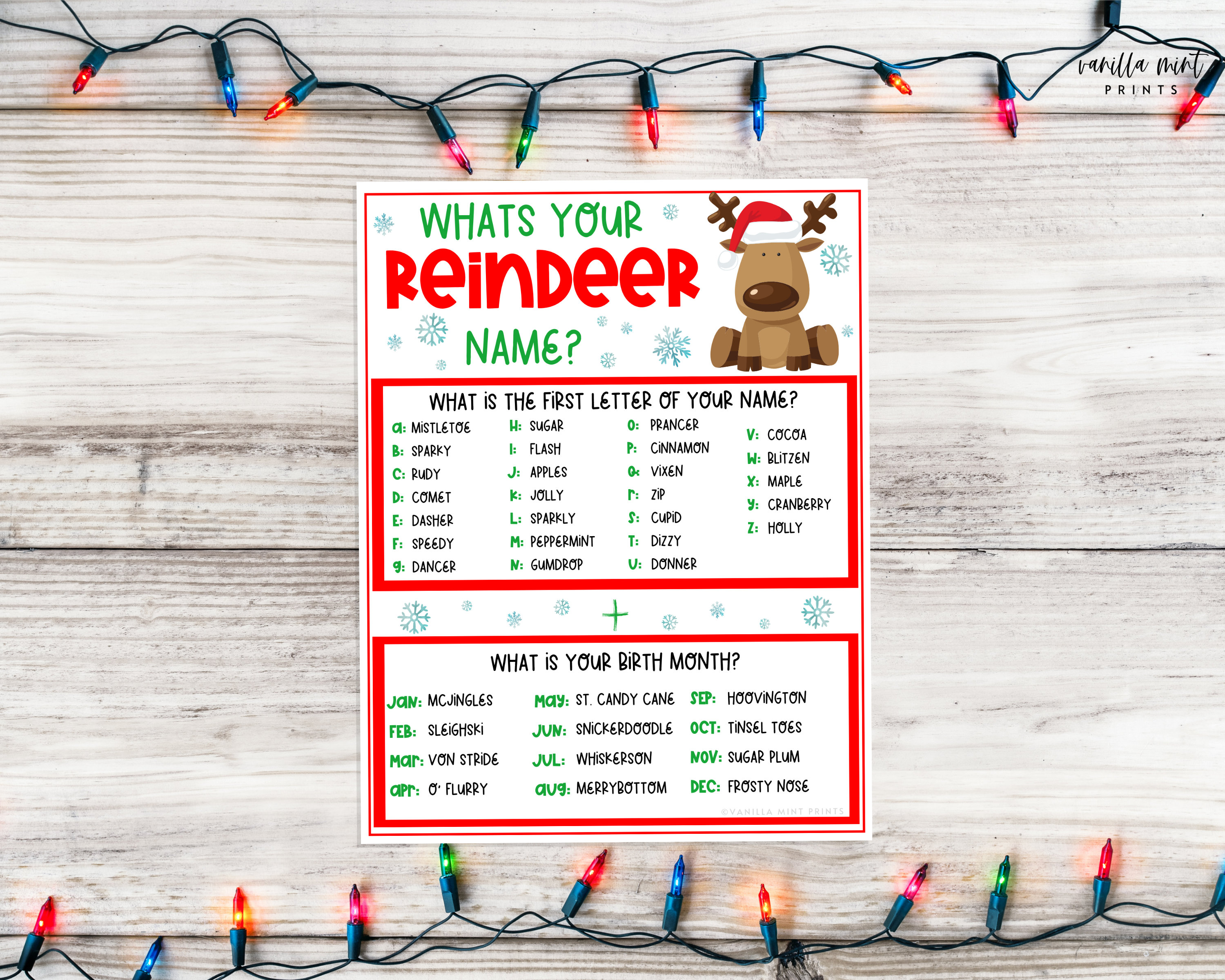 Whats Your Reindeer Name Game Funny Christmas Printable Name - Etsy