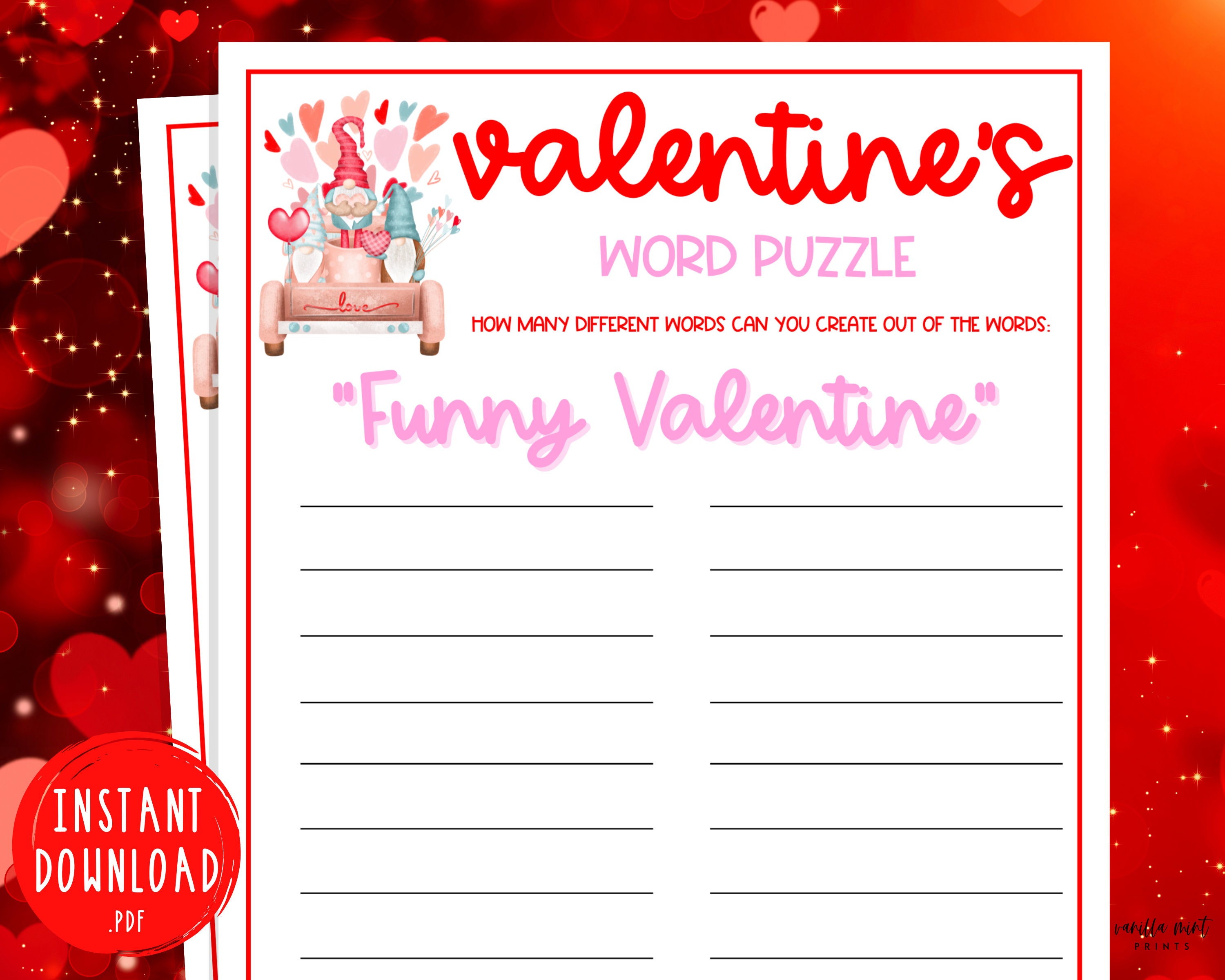 Valentine's Day Word Puzzle Game Fun Valentine's Day | Etsy
