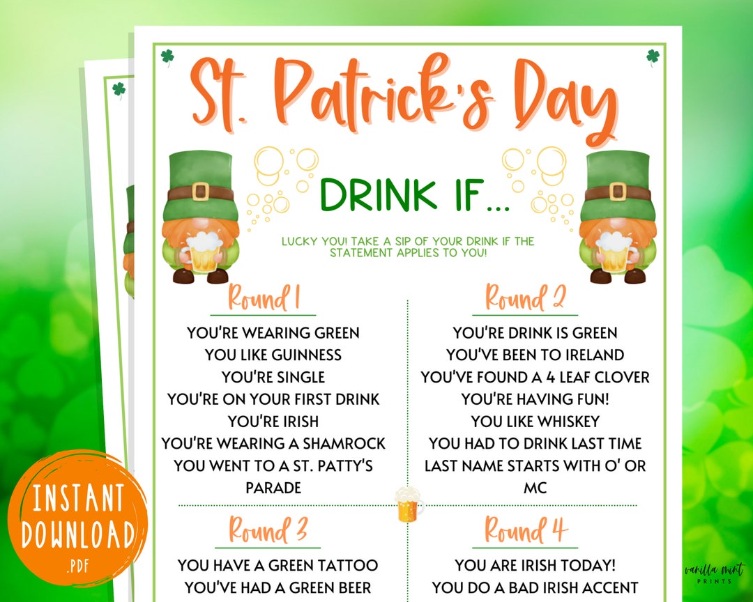St. Patrick's Day Drink If Game | Bar Crawl Games | Drinking Game ...