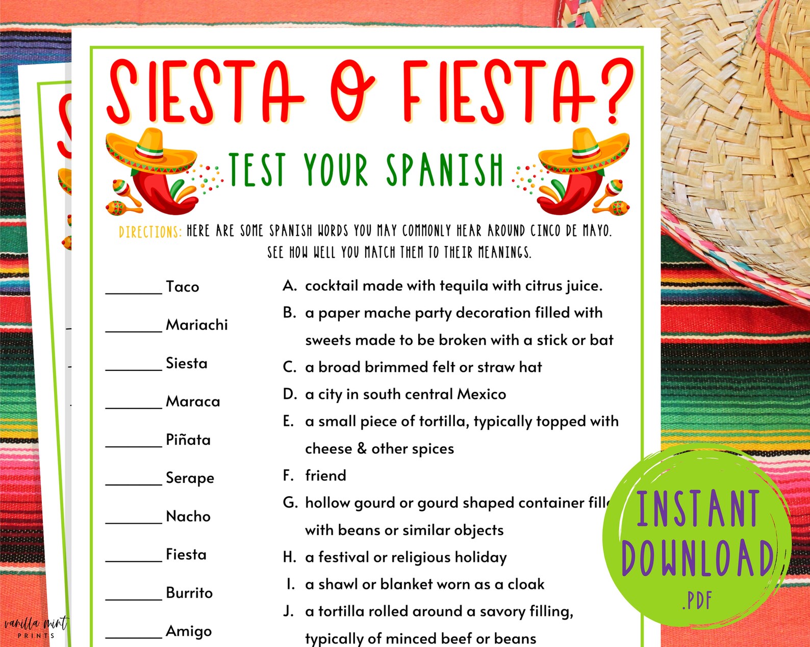 Cinco de Mayo Siesta o Fiesta Game Mexican Party Games Fun | Etsy