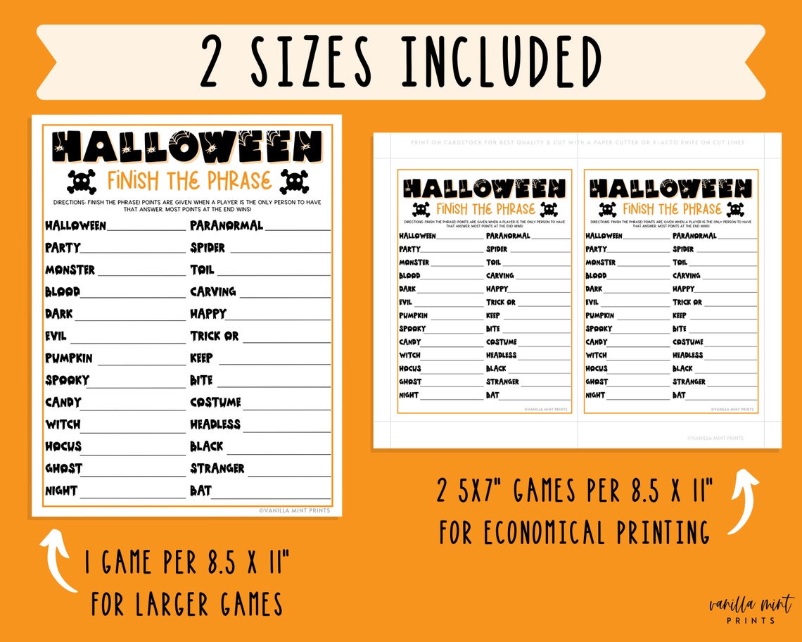 Halloween Finish That Phrase Game Halloween Printable Games - Etsy