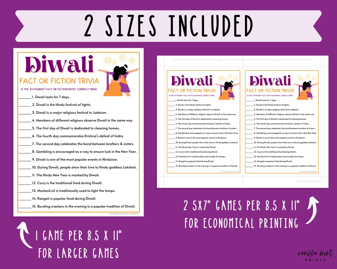 Diwali Fact or Fiction Trivia Game Printable Festival of - Etsy