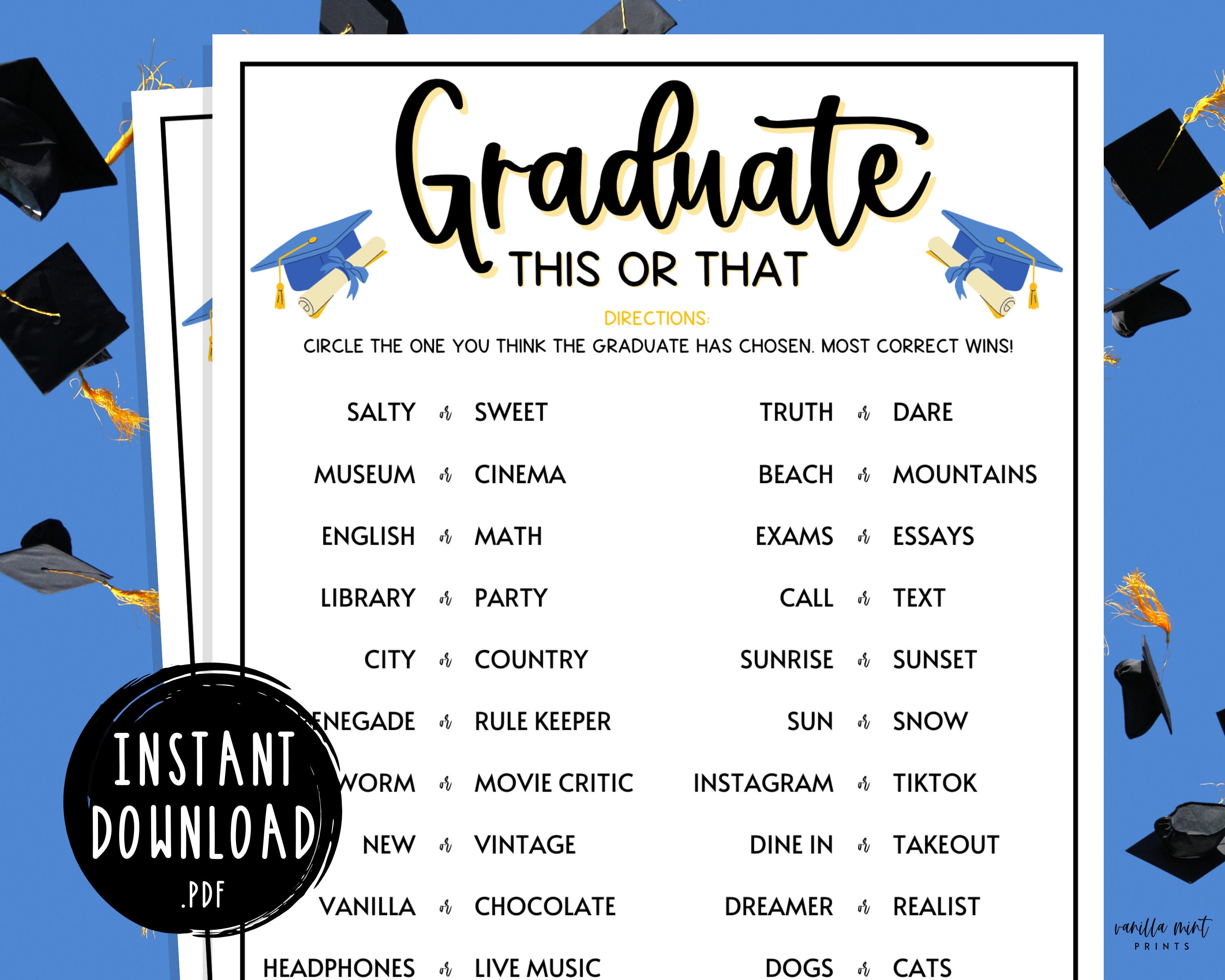 Graduation Games This or That Would They Rather Fun - Etsy