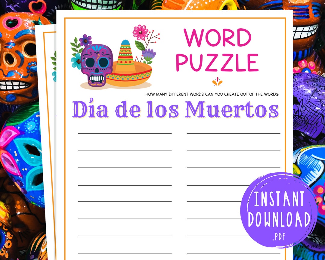 Día De Los Muertos Word Puzzle | Printable Day of the Dead Party Game ...