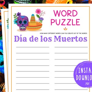 Día De Los Muertos Word Puzzle | Printable Day of the Dead Party Game ...