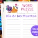 Día De Los Muertos Word Puzzle Printable Day of the Dead Party Game Fun ...