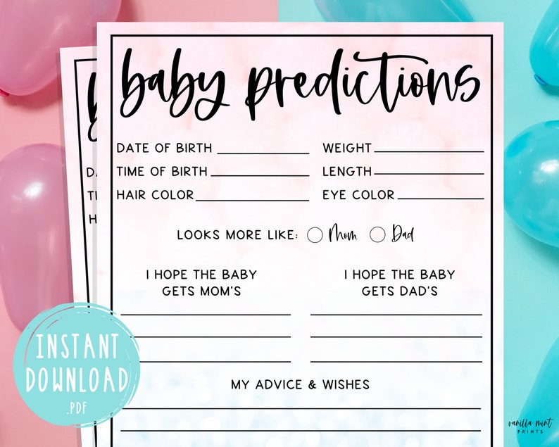 Baby Predictions & Advice Game | Gender Reveal Party Games | Baby ...