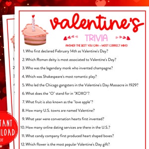 Valentine's Day Trivia Game Valentine Printable Games Fun Valentine's ...