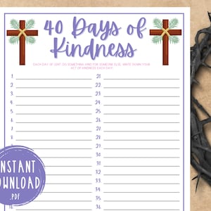 Lent 40 Days of Kindness Game | Printable Party Games | Easter ...