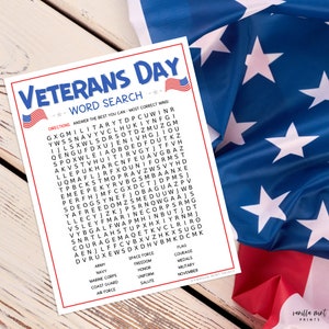 Veterans Day Word Search Game | Printable Veterans Day Party Games ...
