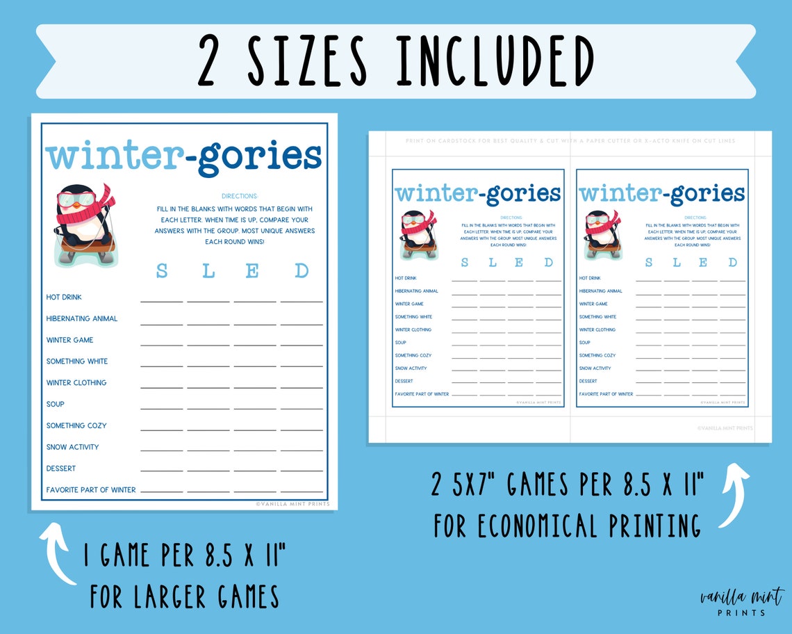 Winter Scattergories Game Wintergories Printable Games Fun - Etsy