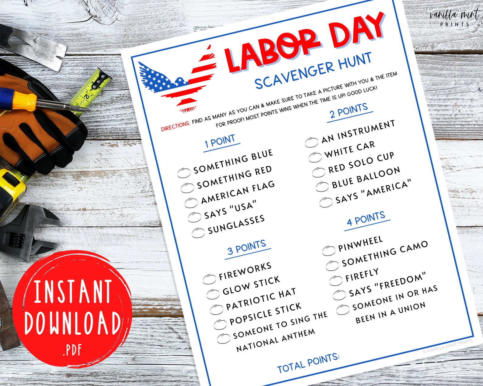 Labor Day Scavenger Hunt Game Labor Day Printable Games | Etsy