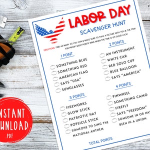 Labor Day Scavenger Hunt Game | Labor Day Printable Games | America ...