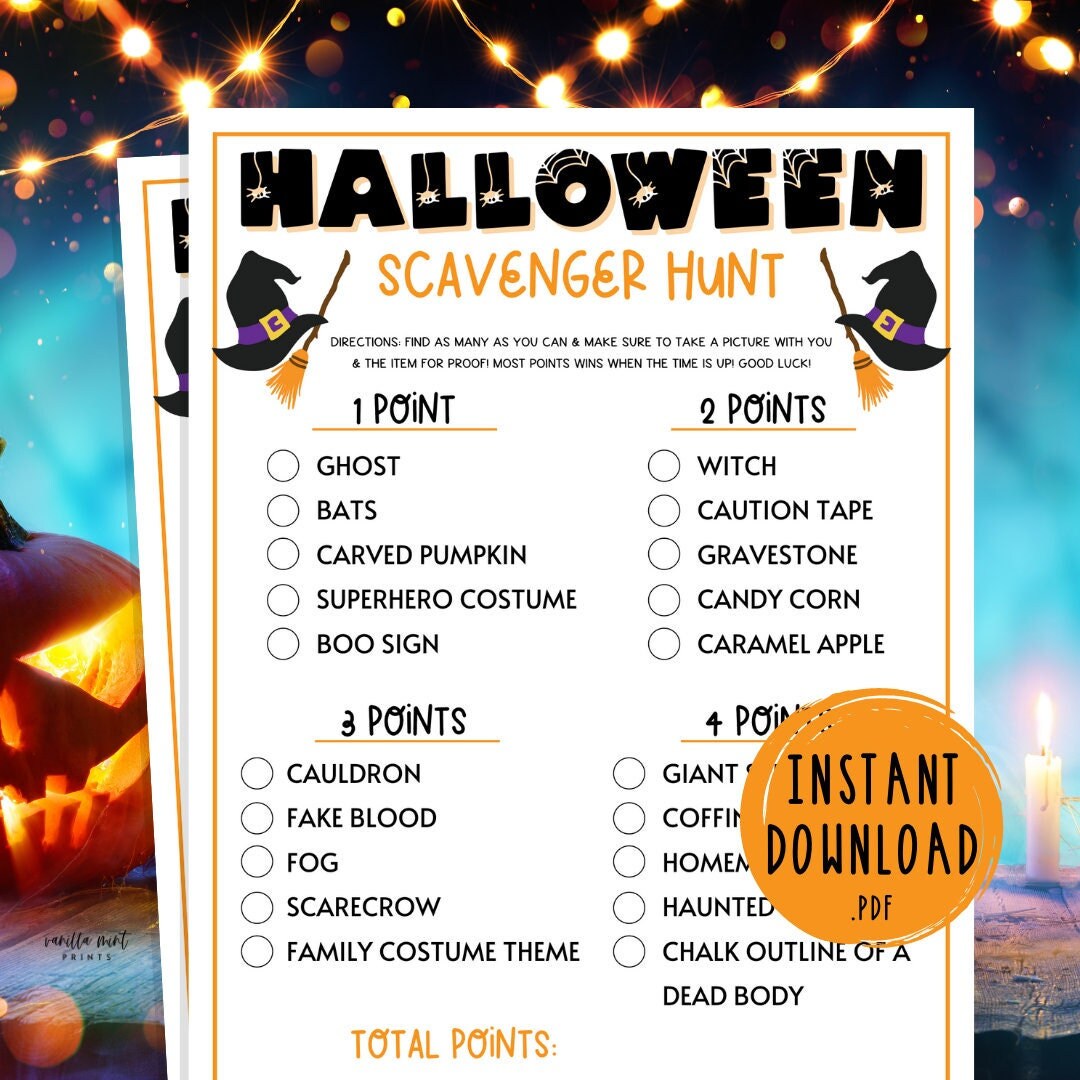 Halloween Scavenger Hunt Game Halloween Printable Games Halloween Games ...