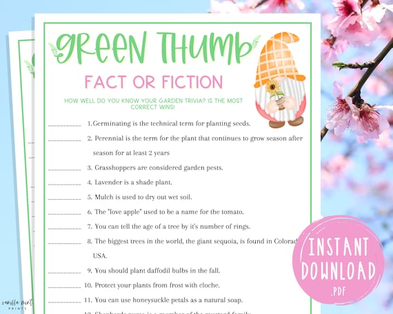 Spring Green Thumb Trivia Game Gardening Trivia Fact or - Etsy