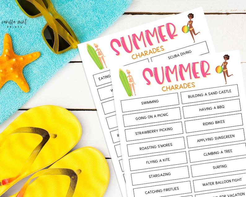 Summer Charades Game Printable Summertime Games Fun Summer - Etsy