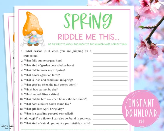 Spring Riddle Me This Game Printable Springtime Games - Etsy