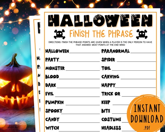 Halloween Finish That Phrase Game Halloween Printable Games - Etsy