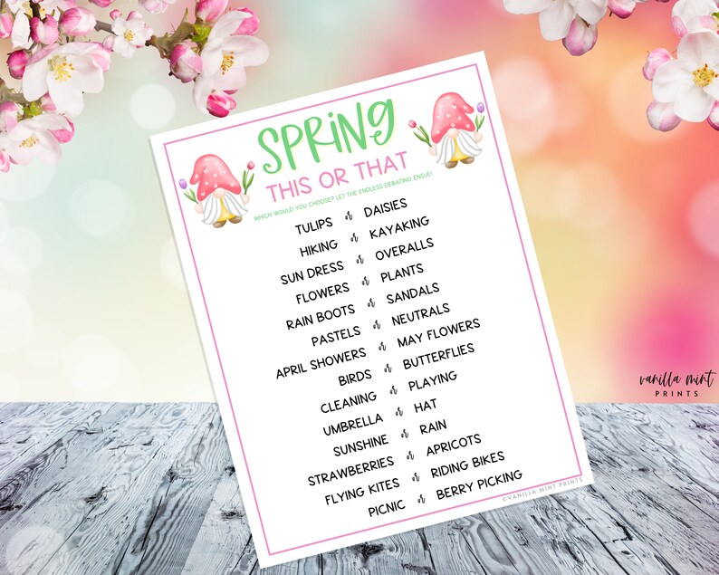 Spring This or That Printable Springtime Games Party Games - Etsy