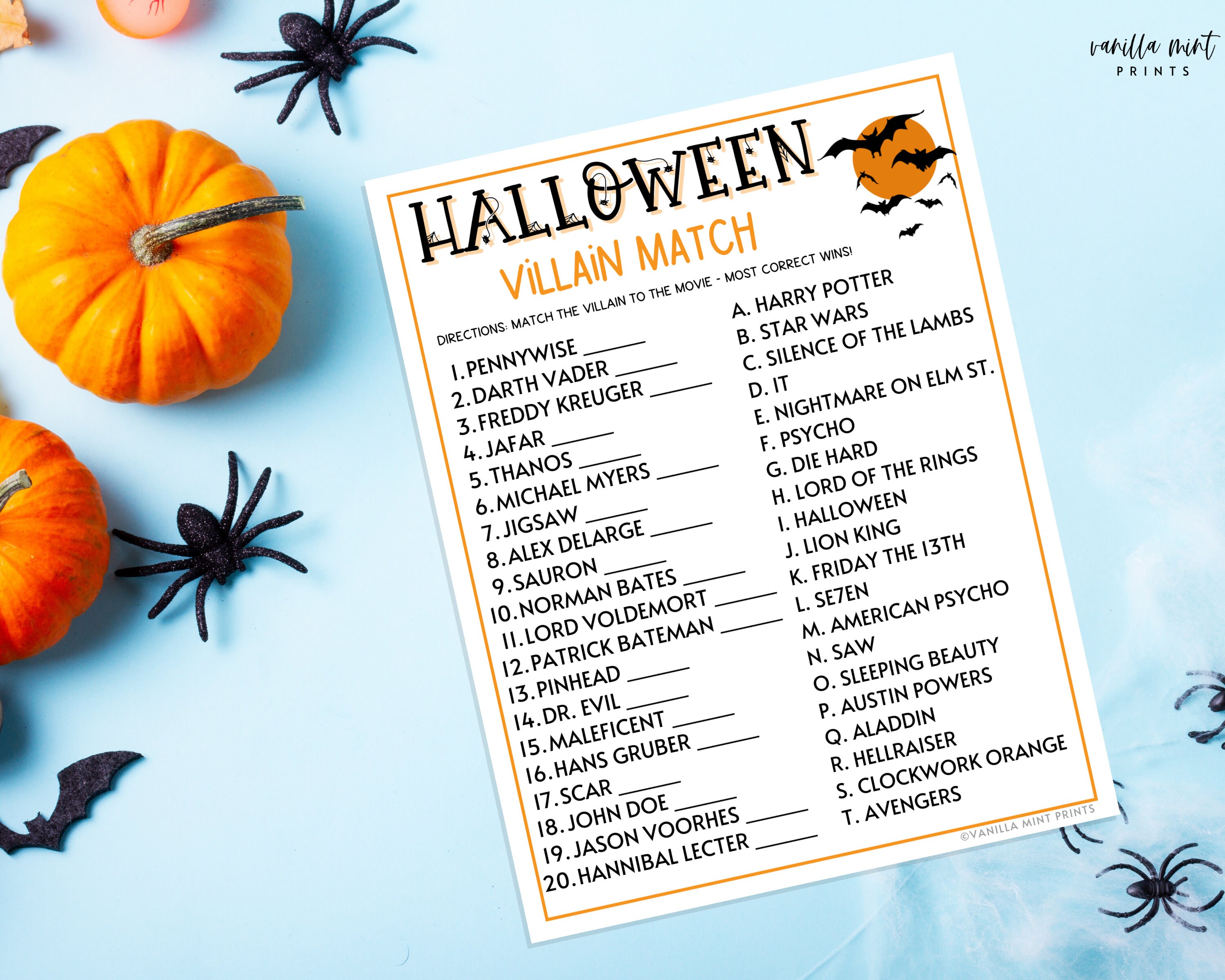 Halloween Villain Matching Game Halloween Printable Games - Etsy