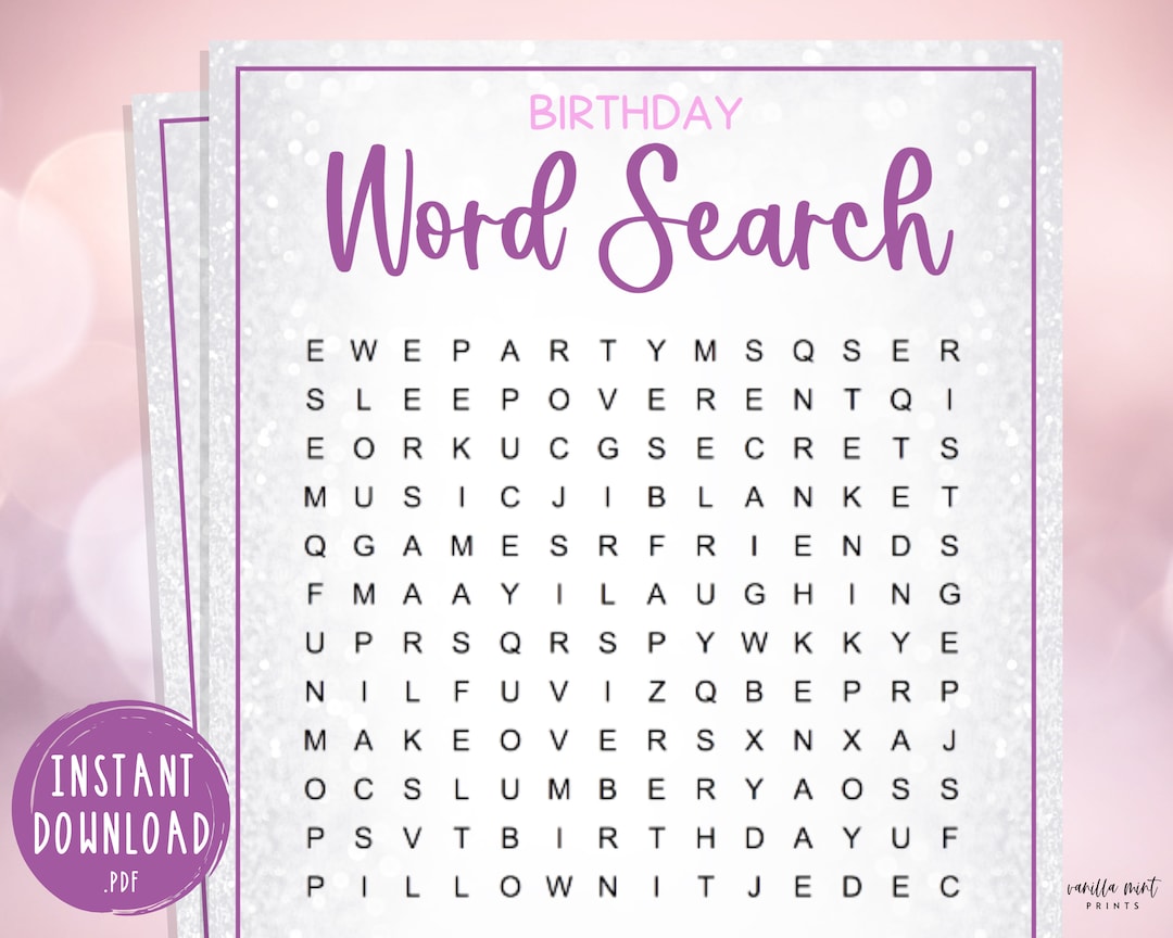 Teen Slumber Party Games | Word Search | Girls Sleepover Birthday Party ...