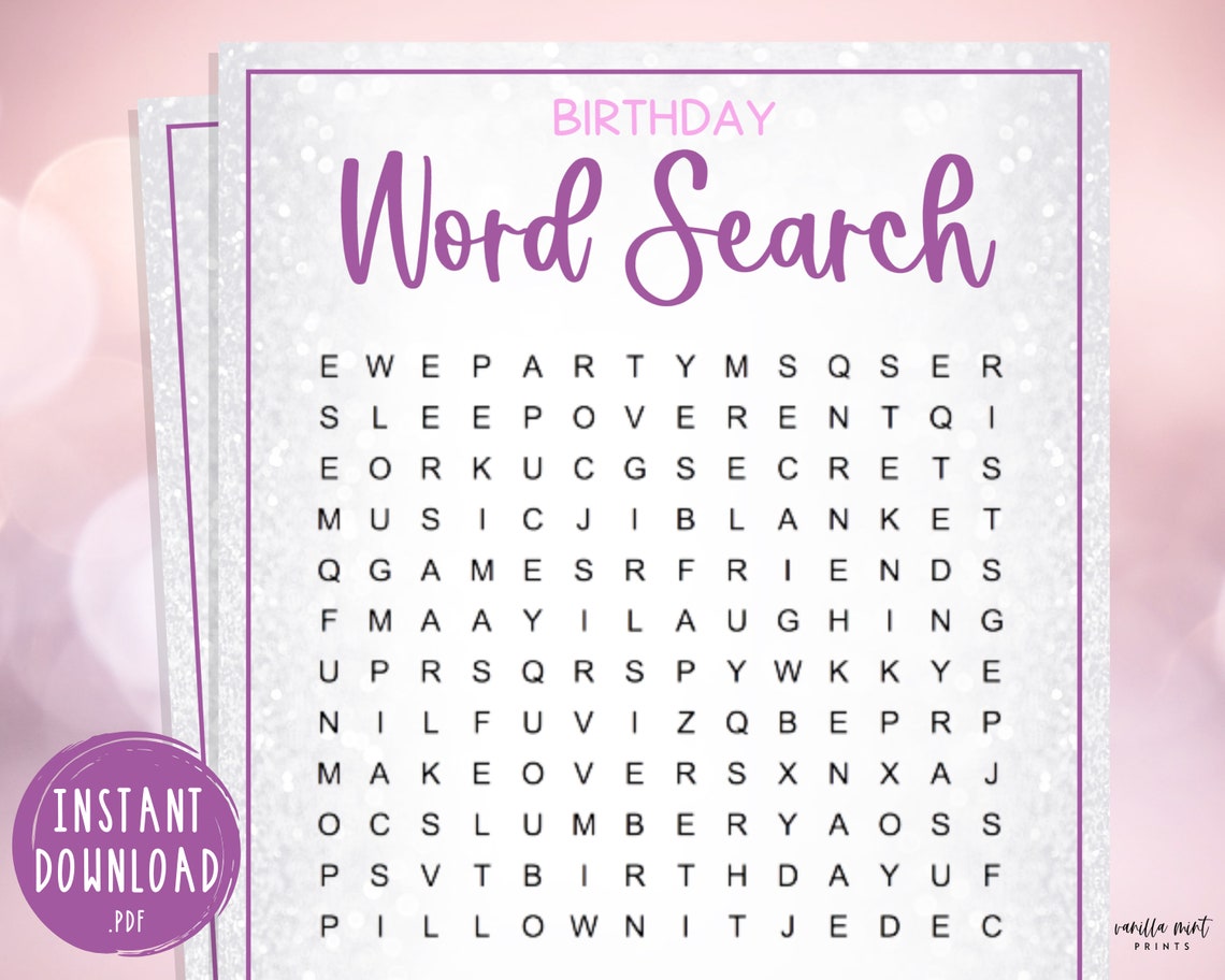 Teen Slumber Party Games Word Search Girls Sleepover | Etsy