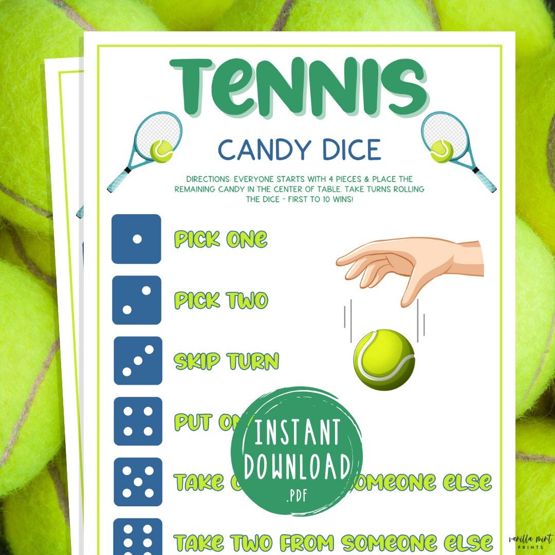 Tennis Candy Dice Game | Printable Tennis Themed Party Games | Games ...