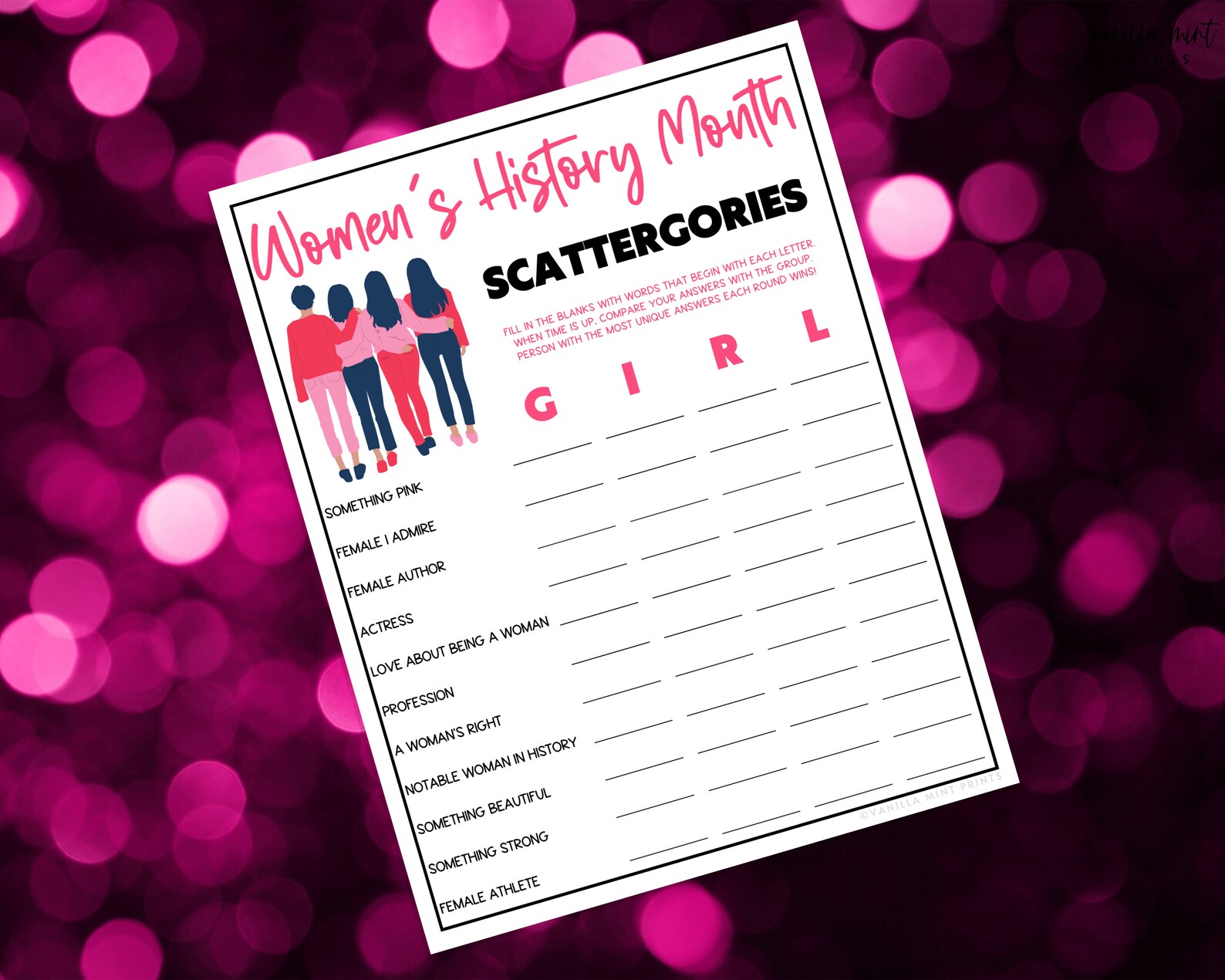 Women's History Month Scattergories Game Women - Etsy