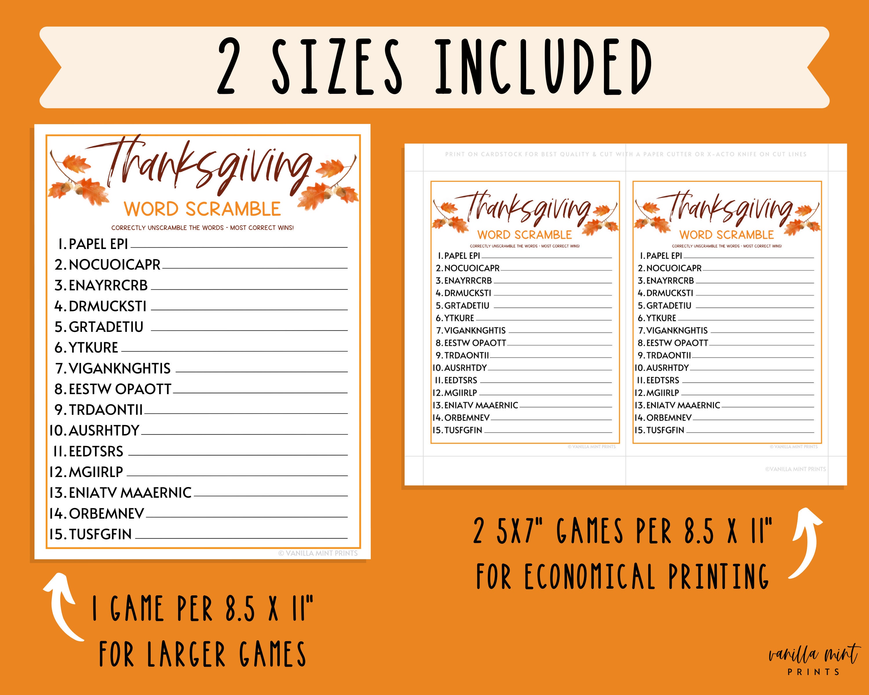 Thanksgiving Word Scramble Game Thanksgiving Printable Games - Etsy