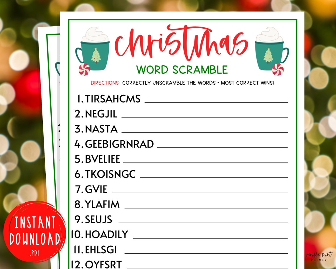 Christmas Word Scramble Game Christmas Printable Games Fun - Etsy
