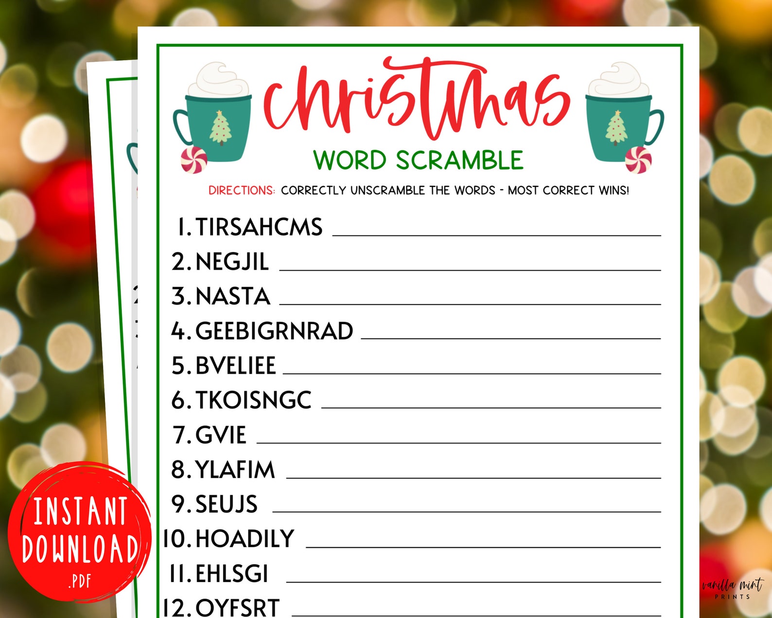 Christmas Word Scramble Game Christmas Printable Games Fun - Etsy