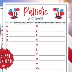 Patriotic A Z Word Puzzle Game Printable Memorial Day | Etsy