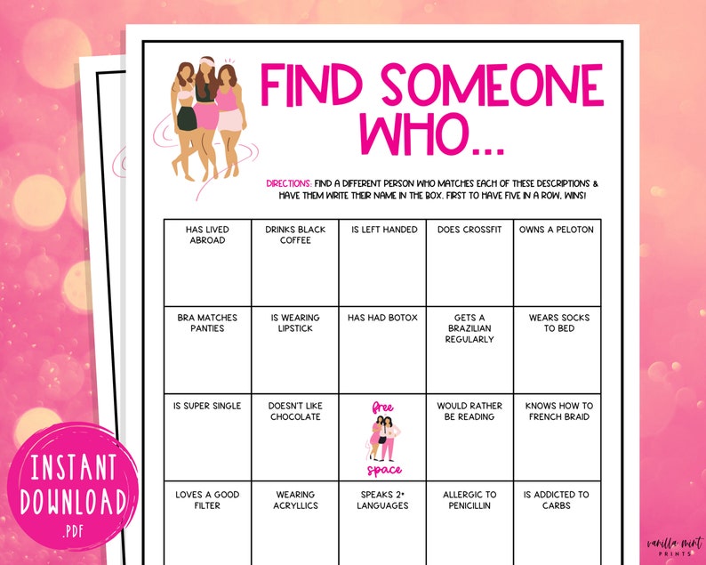 Ladies Night Find Someone Who Game Party Games Fun Girls - Etsy