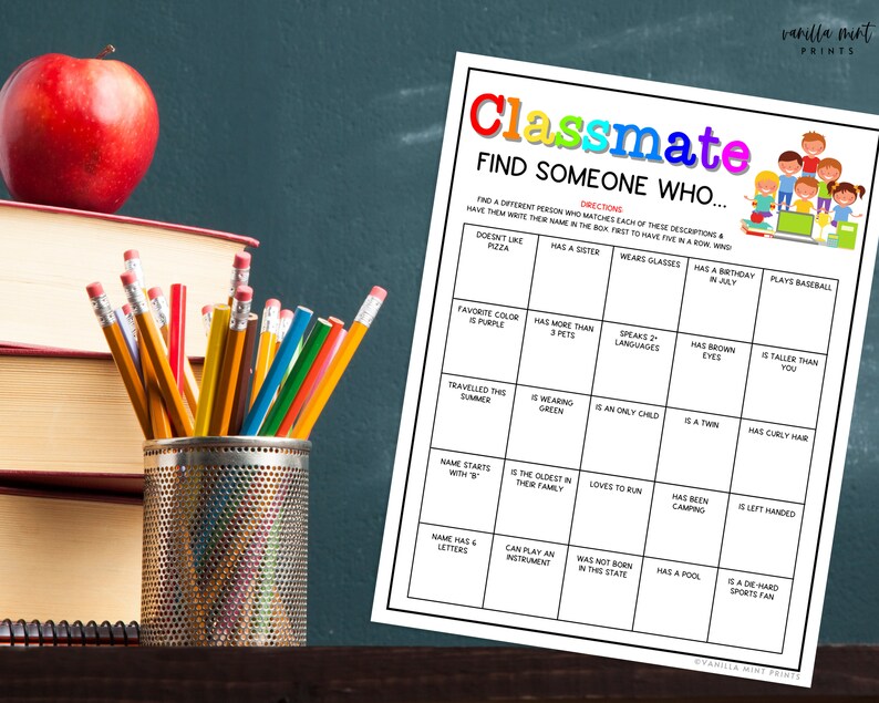 Back to School Game Classmate Find Someone Who Bingo - Etsy