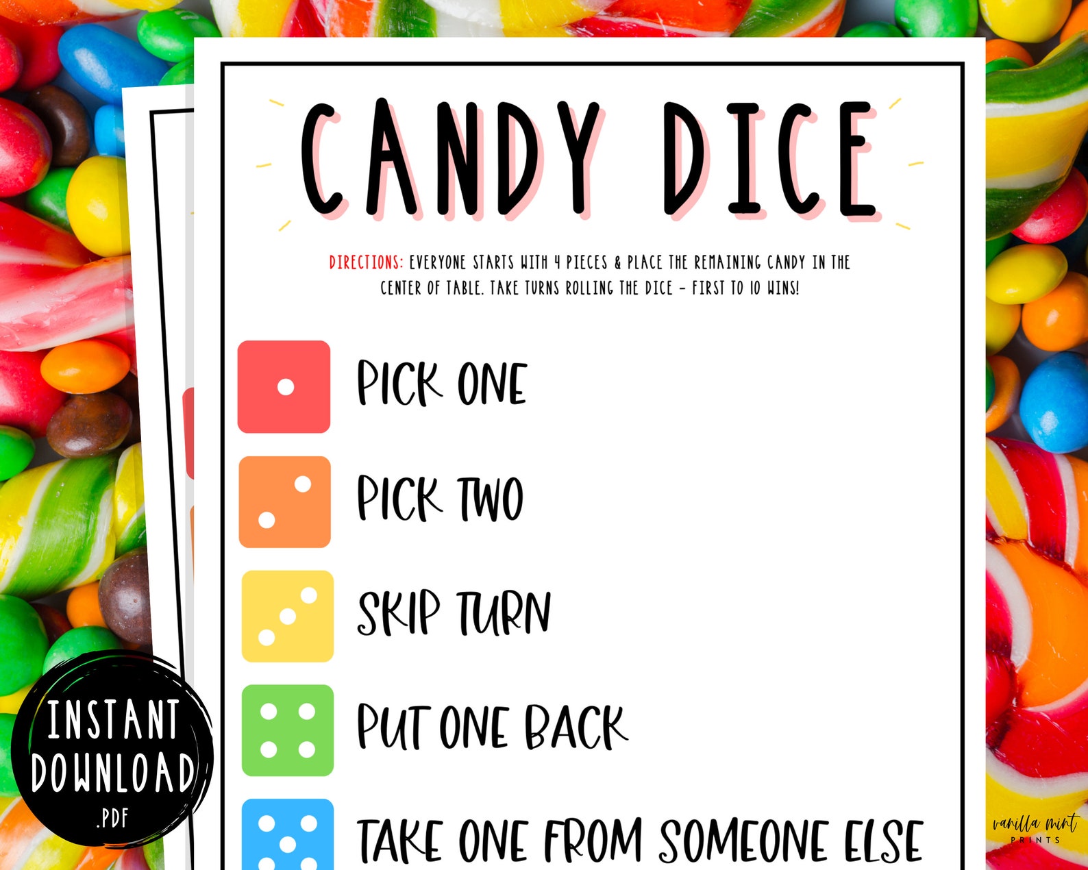 Candy Dice Game Birthday Party Games for Kids Kids Games | Etsy