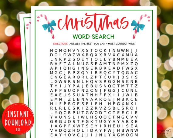 Christmas Word Search Game Christmas Printable Games Fun | Etsy