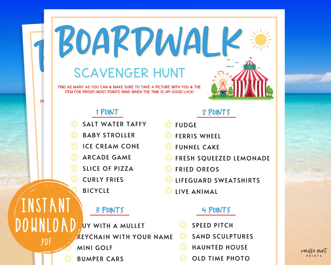 Boardwalk Scavenger Hunt Game | Printable Summertime Games | Fun Beach ...